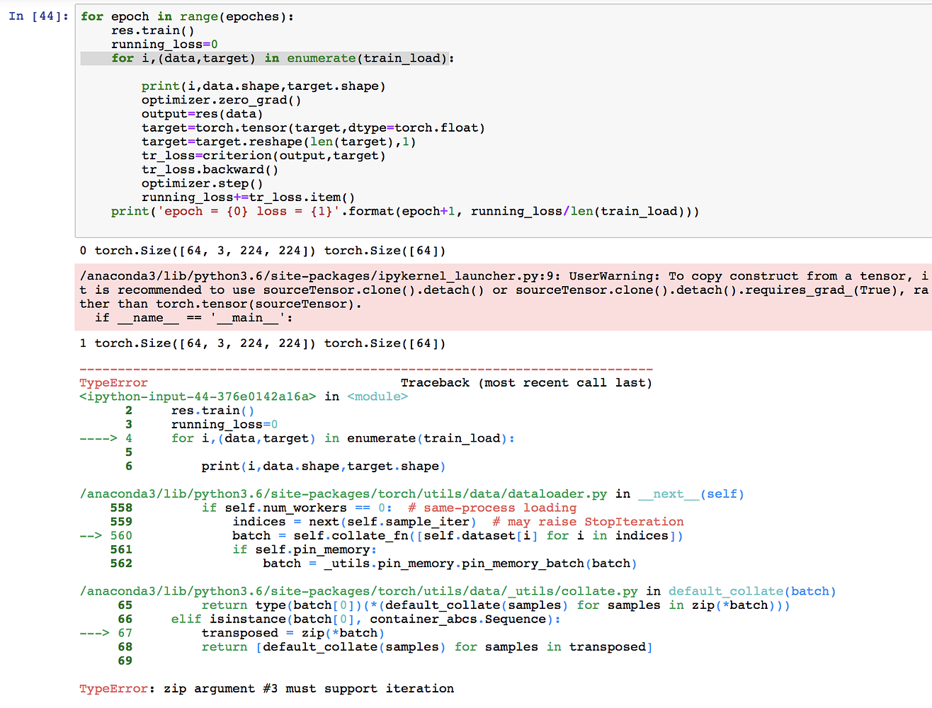 TypeError: zip argument #3 must support iteration - PyTorch Forums