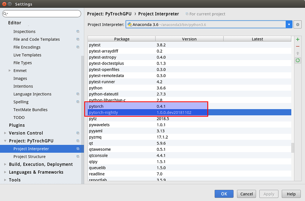 If I could toggle PyTorch version in PyCharm like toggling Python3 with ...