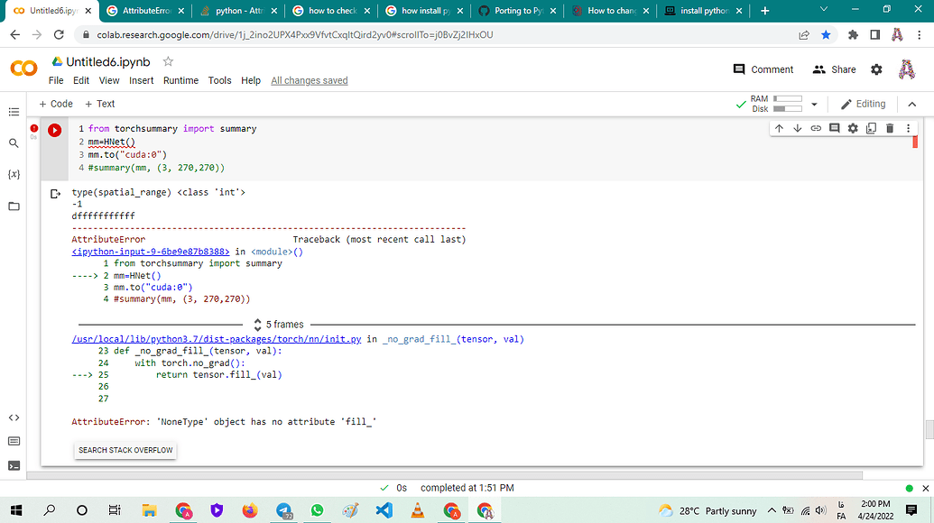 'NoneType' object has no attribute 'fill_' - PyTorch Forums