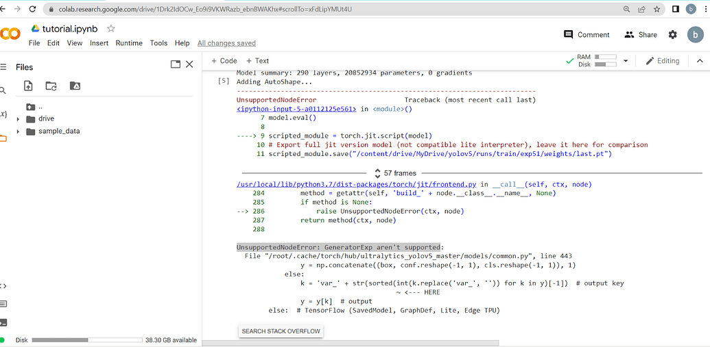 How to convert .pt file into .ptl (UnsupportedNodeError: GeneratorExp ...