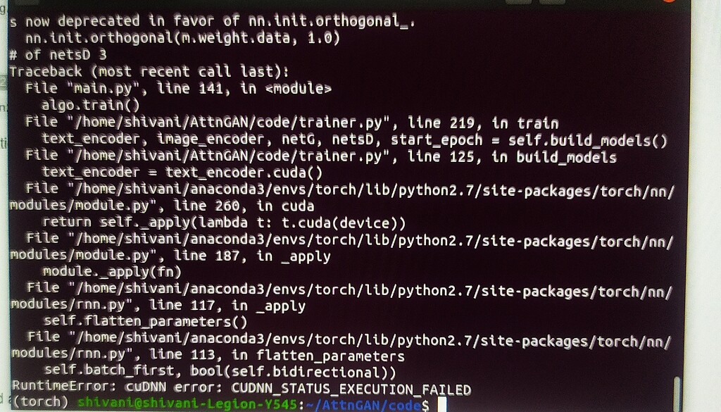 RuntimeError: cuDNN error: CUDNN_STATUS_EXECUTION_FAILED while training ... RuntimeError: cuDNN error: CUDNN_STATUS_EXECUTION_FAILED while training ...