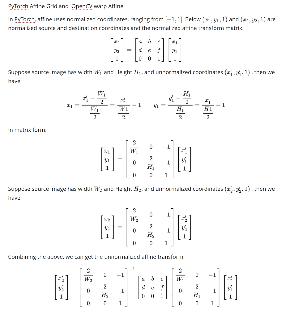 Affine transformation matrix paramters conversion - vision - PyTorch Forums