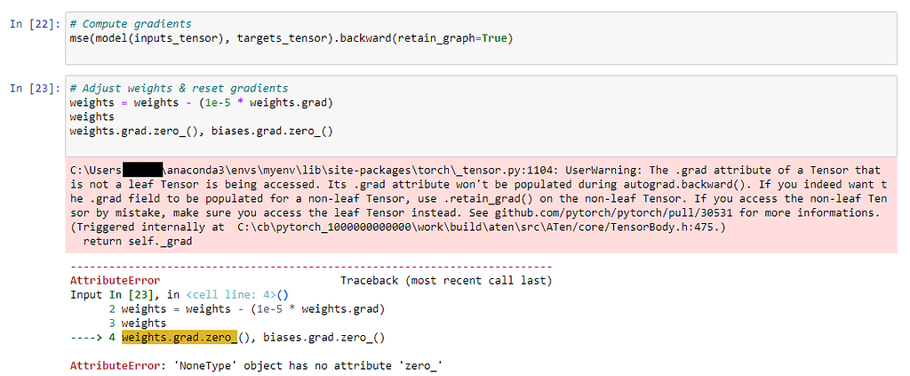 Why is weights.grad None after trying to adjust weights? - PyTorch Forums