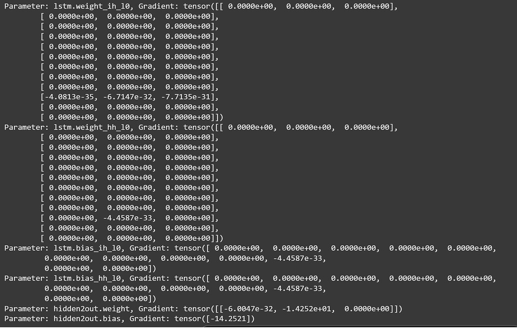 LSTM model weight gradients are all zero - autograd - PyTorch Forums