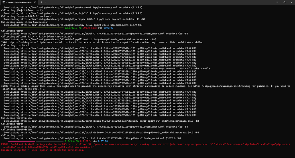 Error installing PyTorch for CUDA 12.9 (pip version) - PyTorch Forums