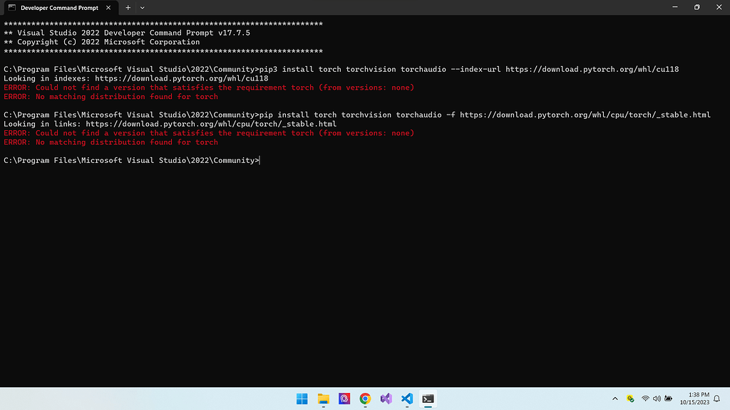 I tried to install Pytorch in vscode, but i am seeing an error? - vision - PyTorch Forums