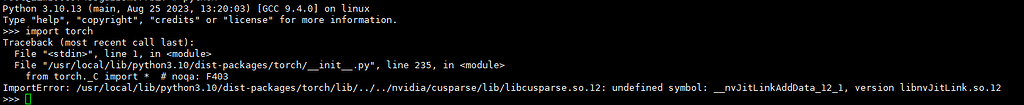 Undefined symbol: __nvJitLinkAddData_12_1, version libnvJitLink.so.12 - PyTorch Forums