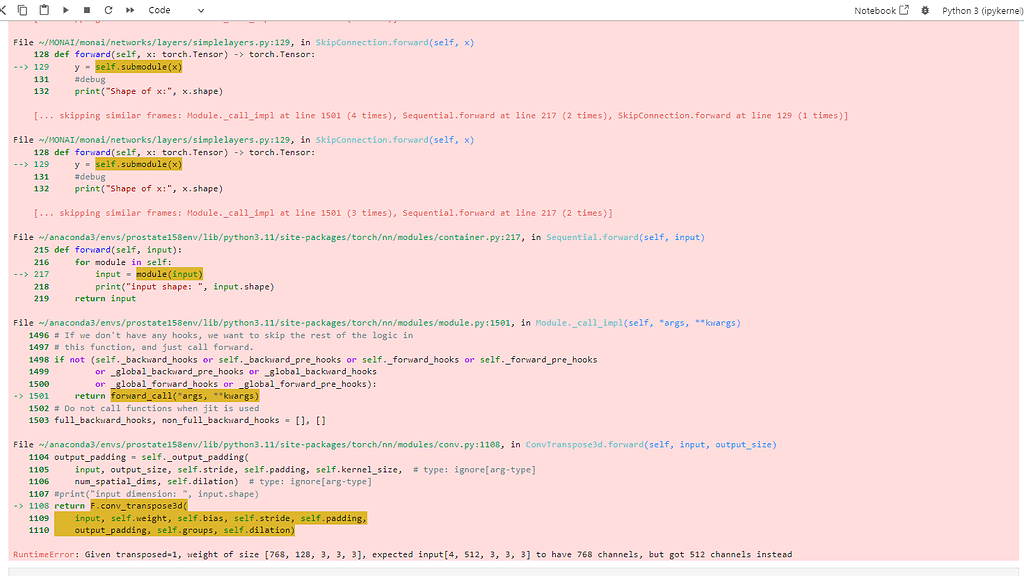 Given transposed=1, weight of size [768, 128, 3, 3, 3], expected input[4, 512, 3, 3, 3] to have ...