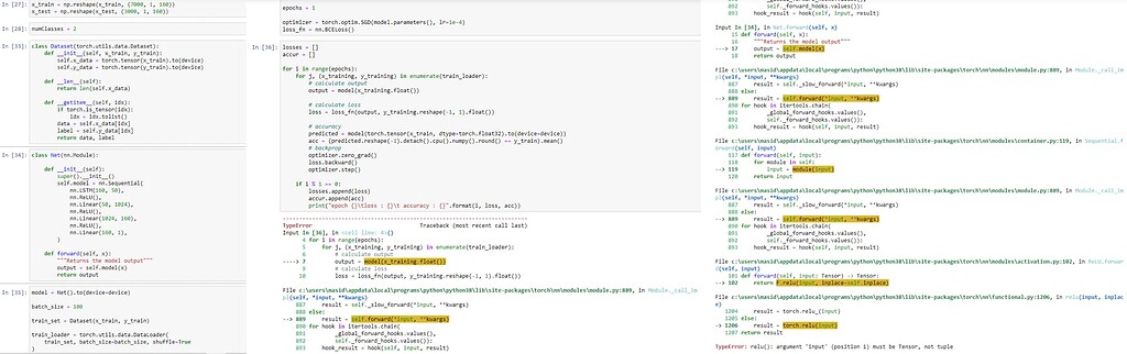 TypeError: relu(): argument 'input' (position 1) must be Tensor, not ... TypeError: relu(): argument 'input' (position 1) must be Tensor, not ...