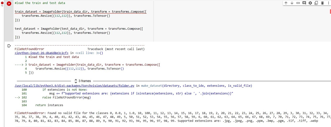 Pytorch torchvision.datasets.ImageFolder FileNotFoundError: Found no valid file for the classes ...