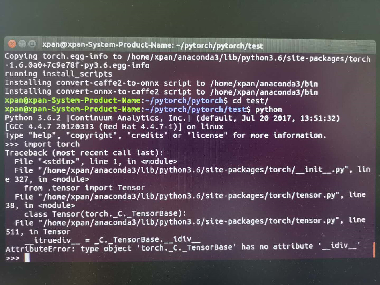 AttributeError: type object 'torch._C._TensorBase' has no attribute '__idiv__' - PyTorch Forums
