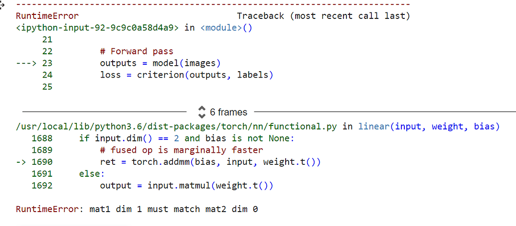 RuntimeError: mat1 dim 1 must match mat2 dim 0? - vision - PyTorch Forums