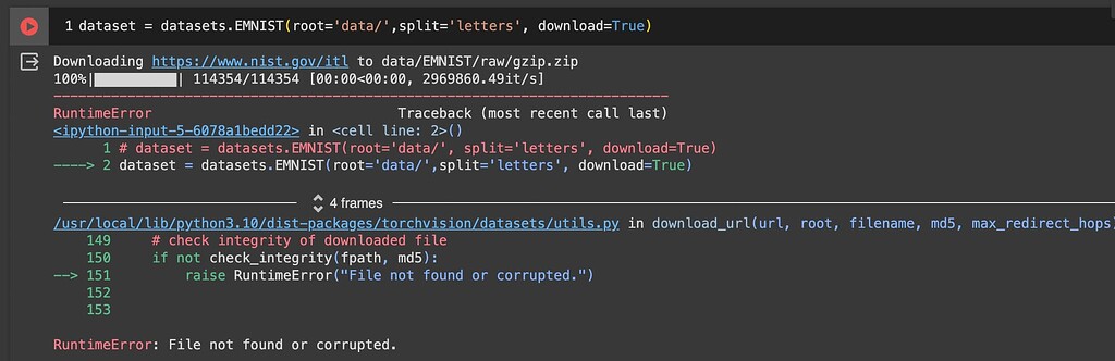 Cannot download EMNIST dataset via torchvision dataset using Google Colab - vision - PyTorch Forums