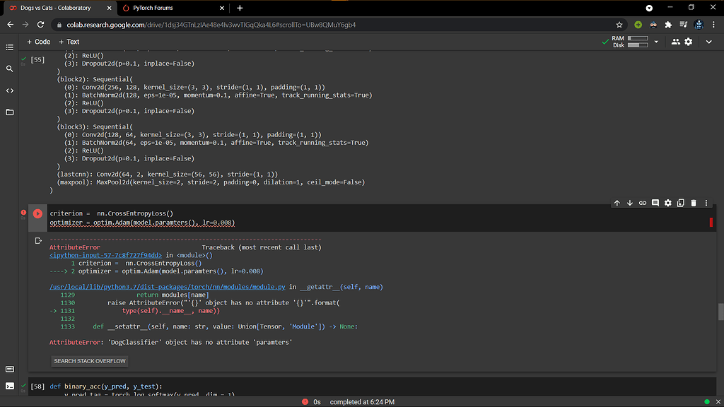 Unable to load Adam optimizer - PyTorch Forums