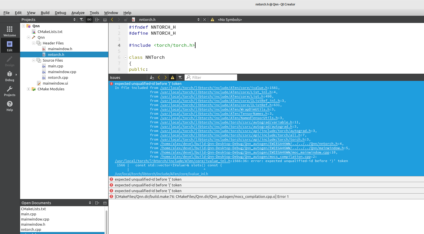 Error Cmake build together with the program include .h - C++ - PyTorch ...