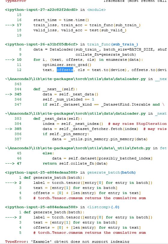 TypeError Example Object Does Not Support Indexing Nlp PyTorch Forums