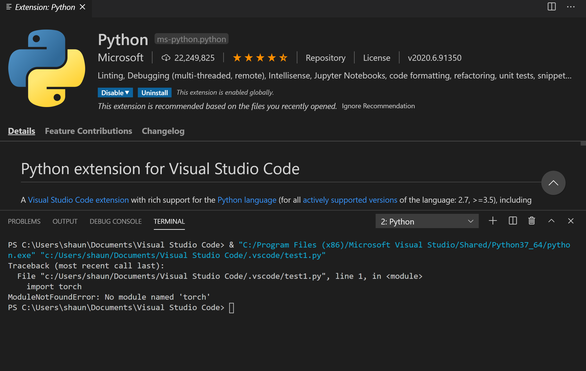 Visual Studio Code No Module Name torch PyTorch Forums